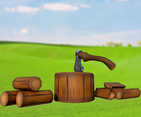 ArtStation - Stylized stump for chopping logs or wood with an ax PBR ...