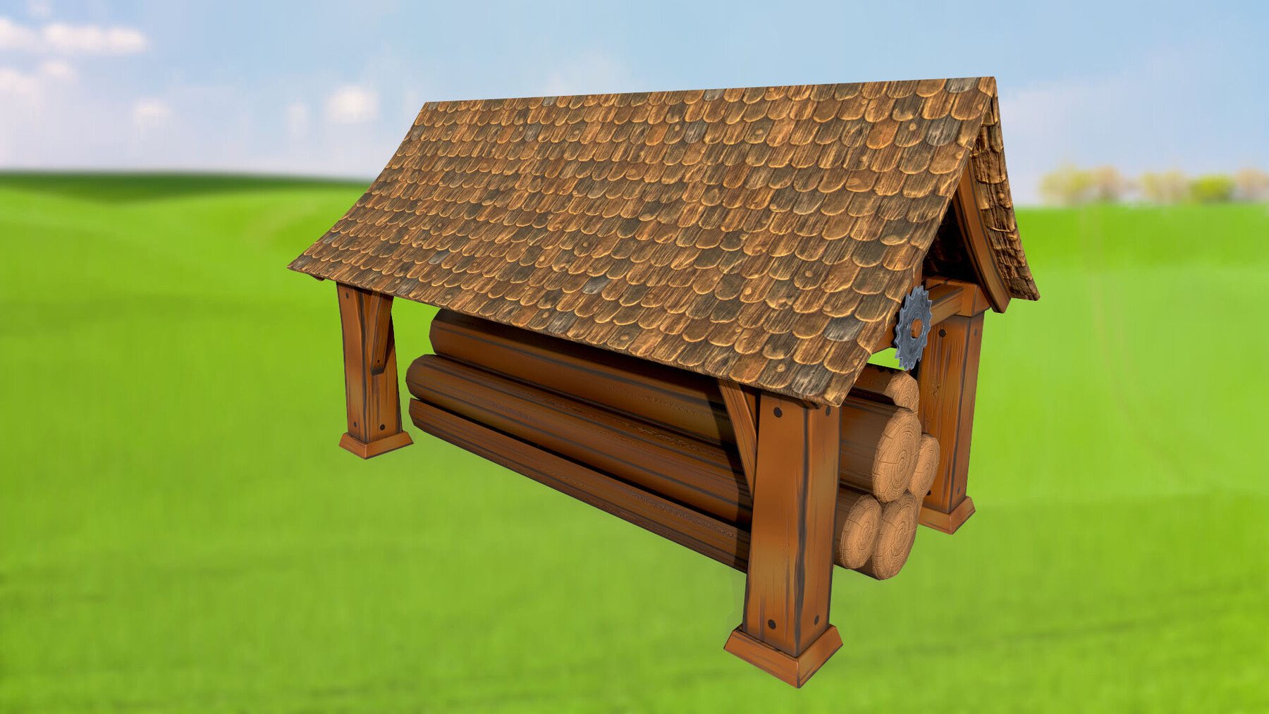 ArtStation - Stylized log shed sawmill PBR game ready Low-poly 3D model ...