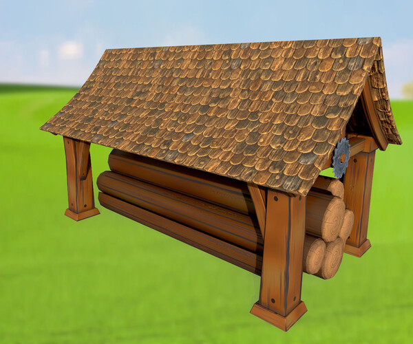 ArtStation - Stylized log shed sawmill PBR game ready Low-poly 3D model ...