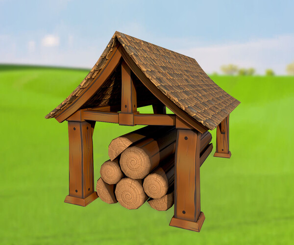 ArtStation - Stylized log shed sawmill PBR game ready Low-poly 3D model ...
