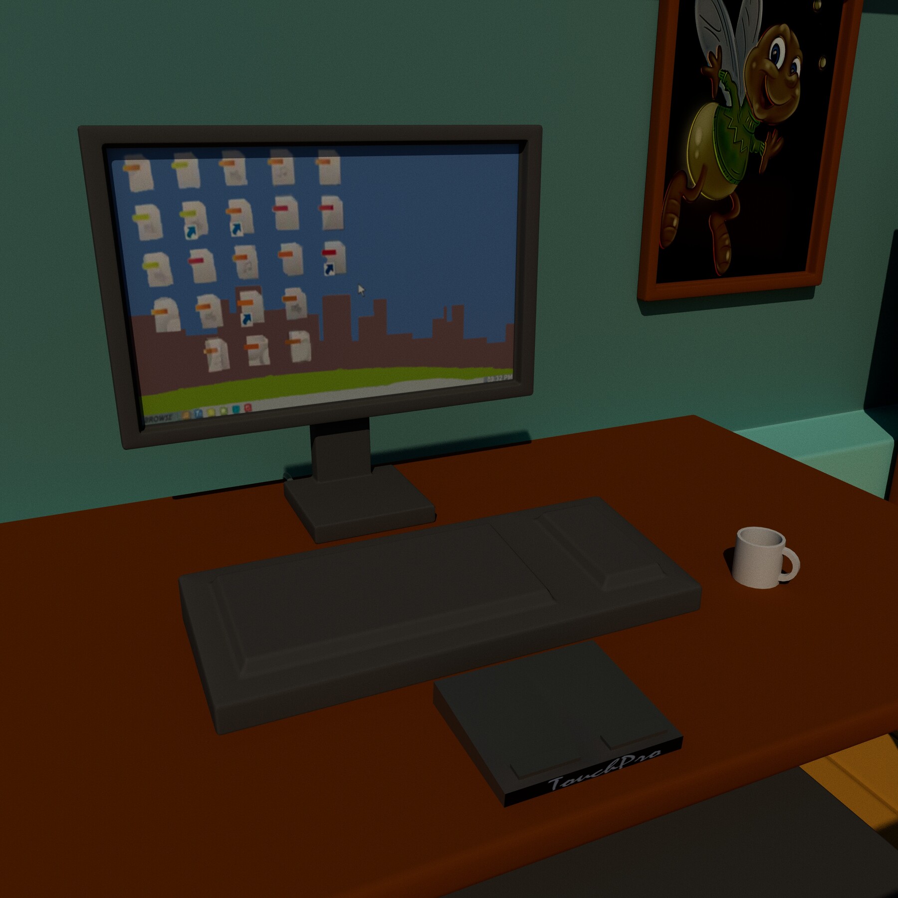 ArtStation - Cartoon Room With Computer, Window, Bookshelf, Chair ...