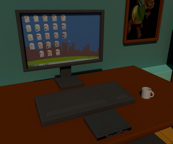 ArtStation - Cartoon Room With Computer, Window, Bookshelf, Chair ...