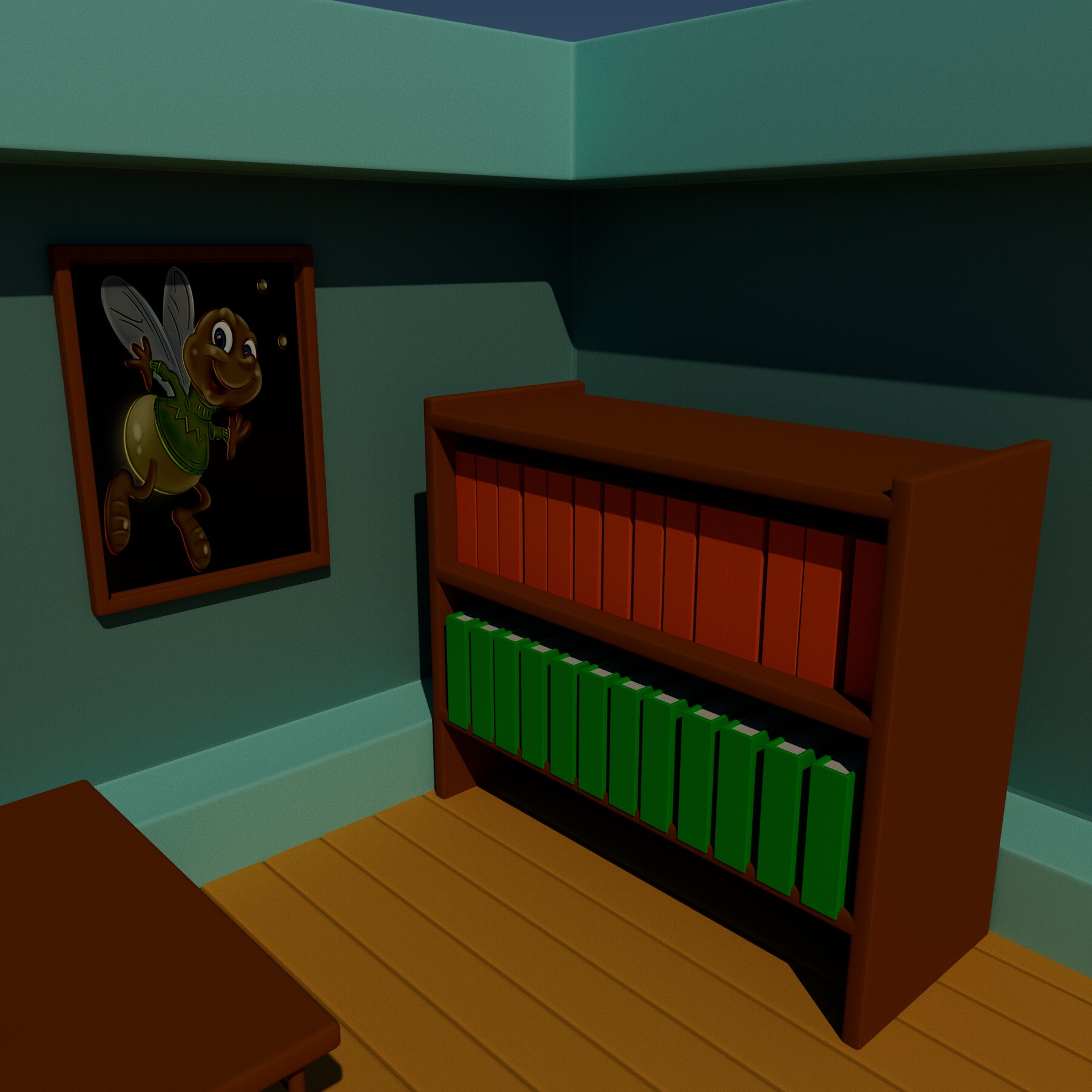 ArtStation - Cartoon Room With Computer, Window, Bookshelf, Chair ...