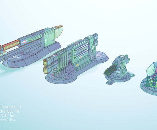 ArtStation - Sci-Fi Turrets & Cannons - Low-Poly, Game-Ready | Game Assets