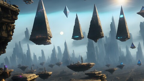 ArtStation - Futuristic city of flying pyramids (pack of 23 ...