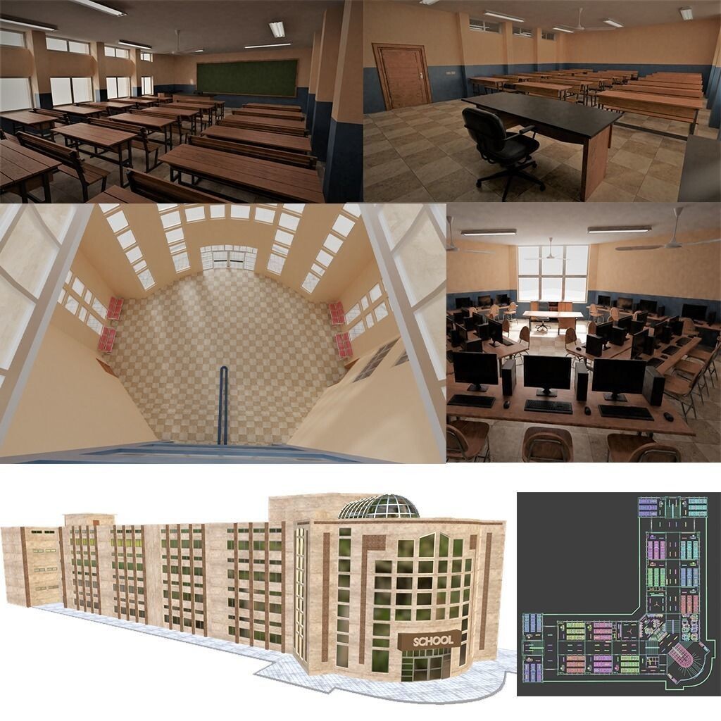 ArtStation - school building with interior rooms and Furnitures | Resources