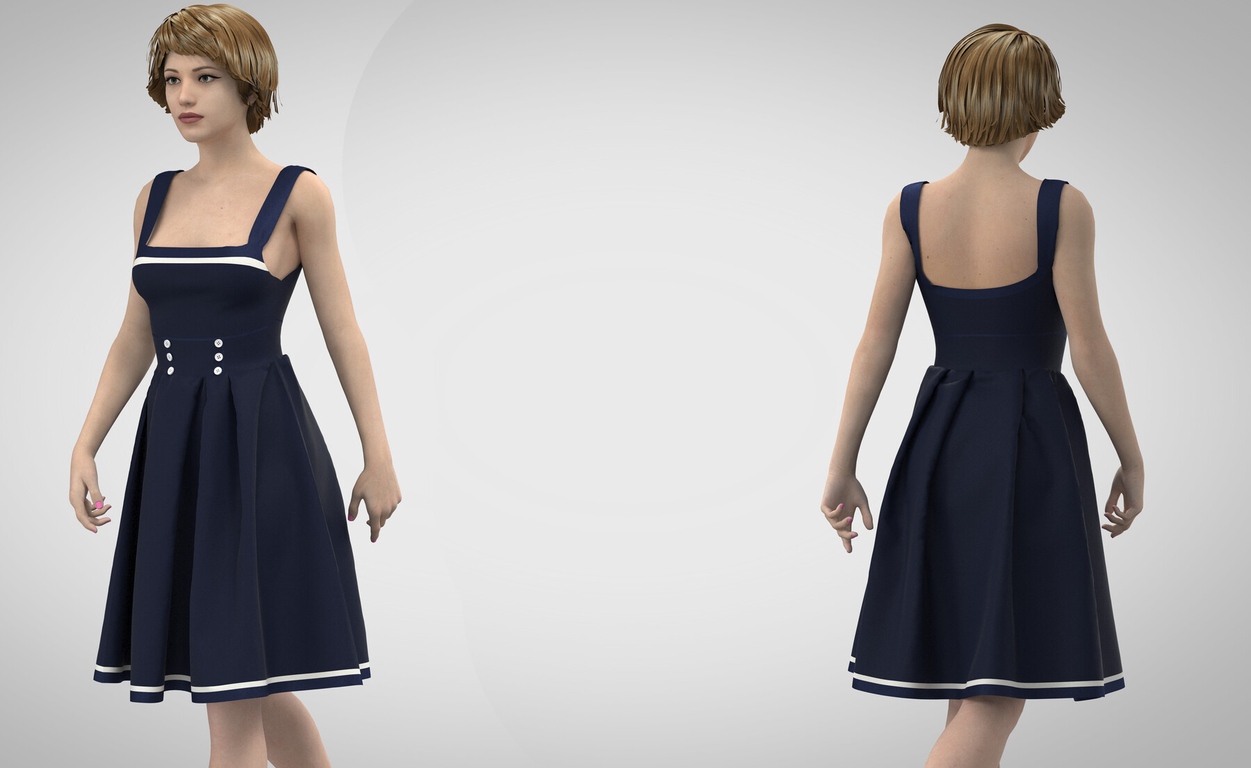ArtStation - Dress in a marine style with a collar. | Game Assets