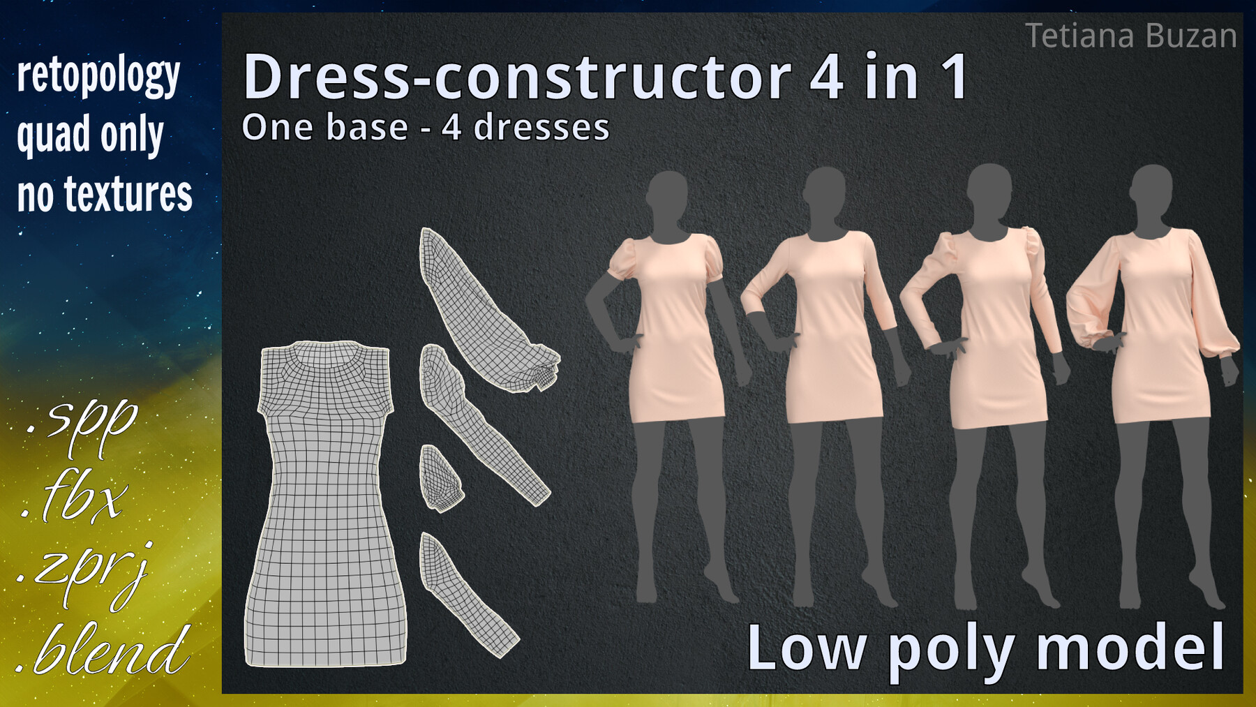 ArtStation - Low poly dress - constructor 4in1 | Game Assets