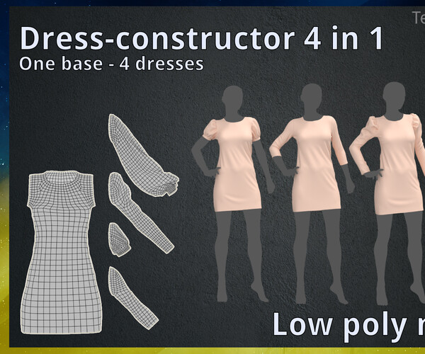 ArtStation - Low poly dress - constructor 4in1 | Game Assets