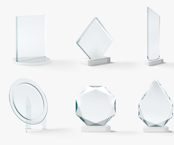 ArtStation - Glass Award Trophy Shapes - crystal plaque trophies set ...