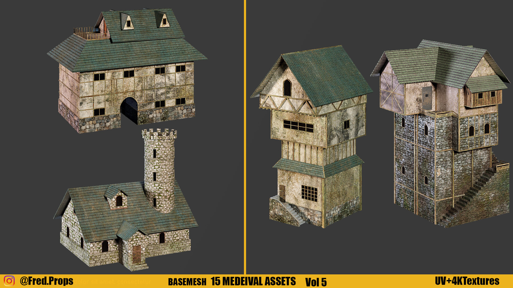 ArtStation - Kitbash: MEDIEVAL Assets + 4k Textures Vol 5 | Game Assets