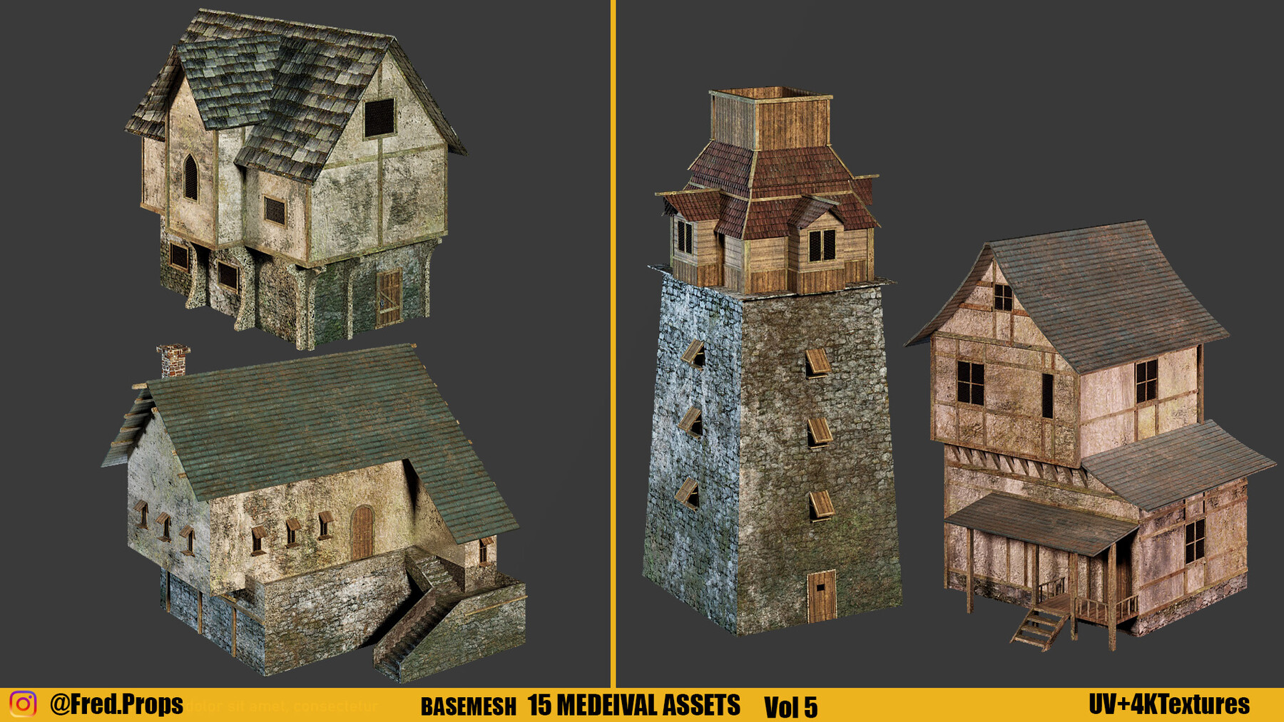 ArtStation - Kitbash: MEDIEVAL Assets + 4k Textures Vol 5 | Game Assets