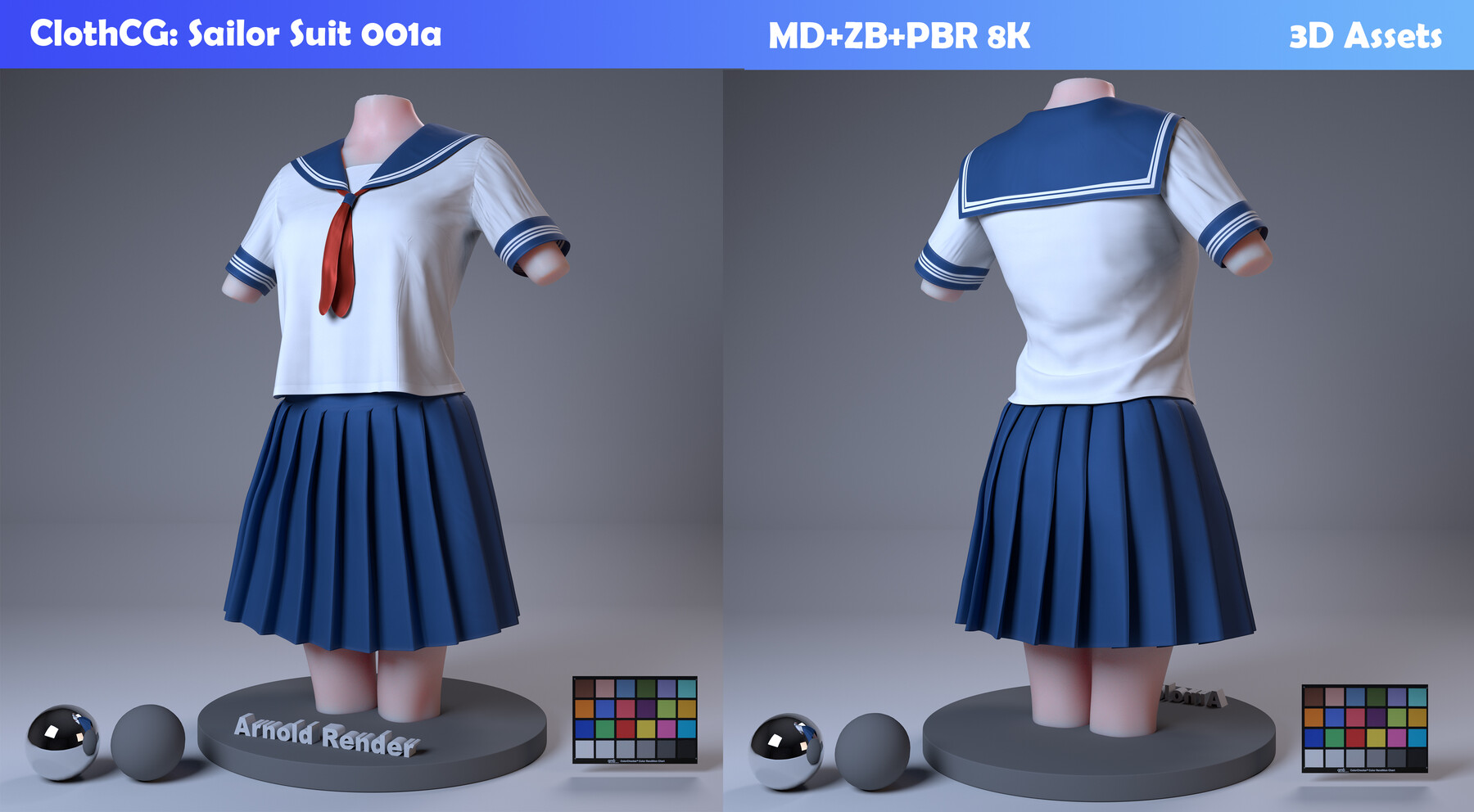 ArtStation - ClothCG: Sailor Suit 001a Marvelous+ZB+PBR 8K 3DAssets | Resources
