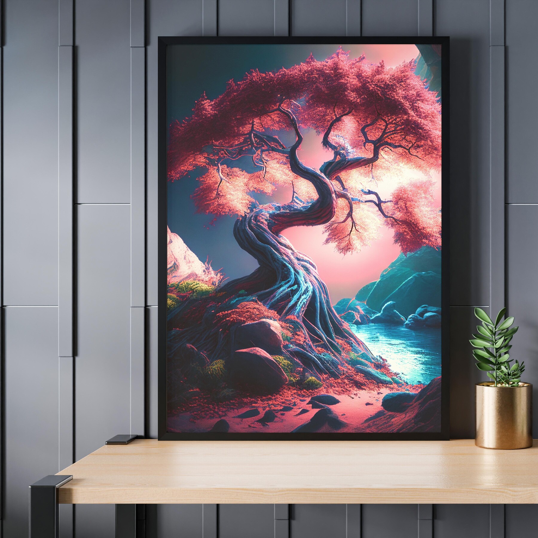 ArtStation - Red Tree Artwork, Watercolor Flower Wall Art, Printable ...