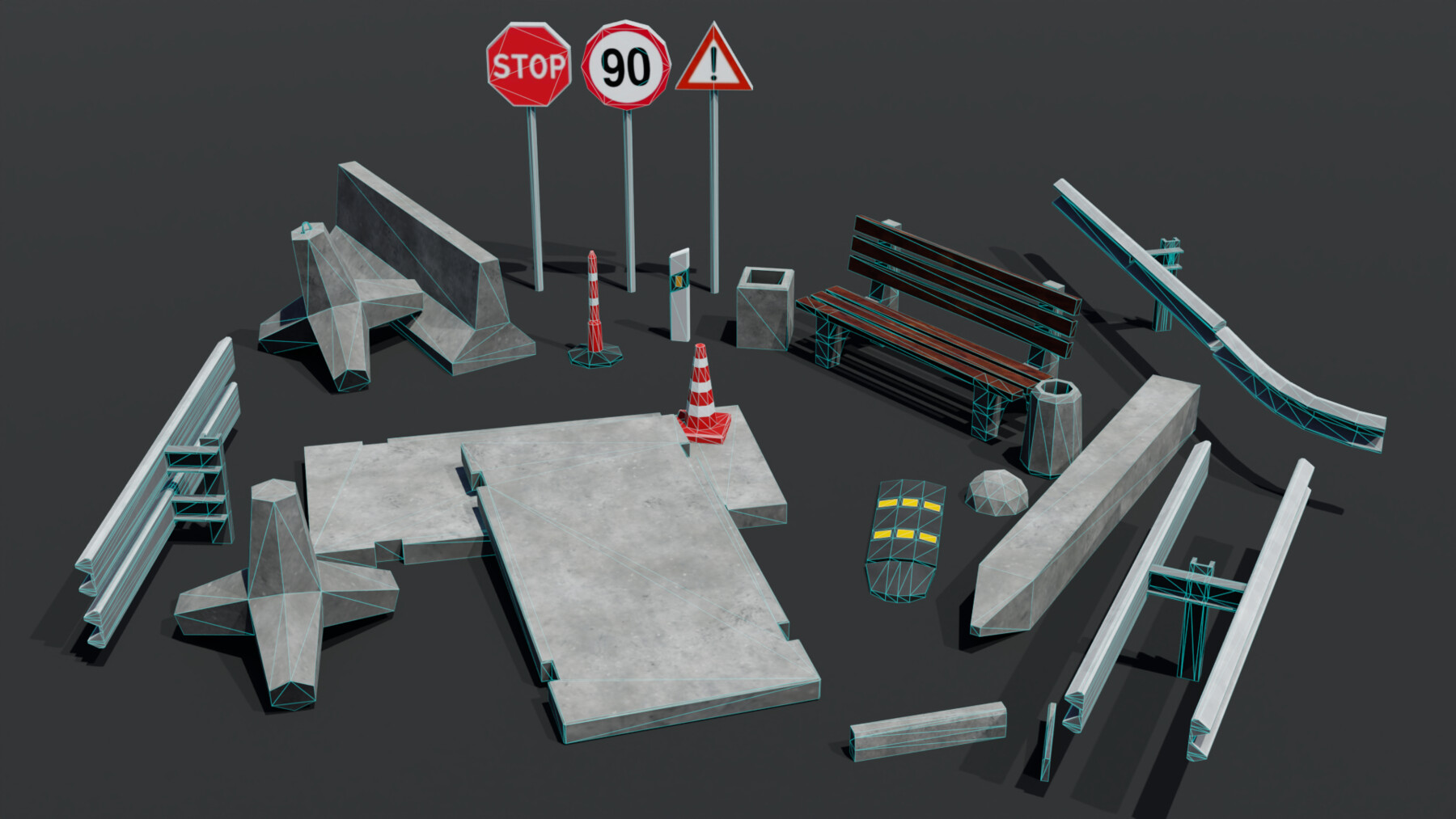 ArtStation - Road props for games, diffuse map, atlas, lp. | Game Assets