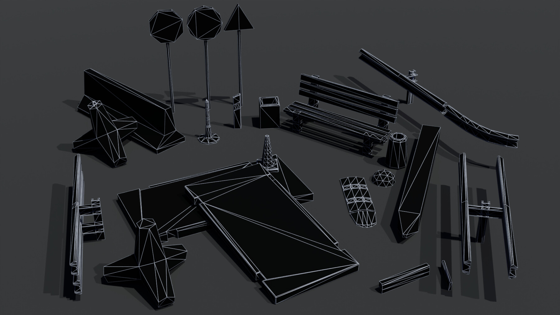 ArtStation - Road props for games, diffuse map, atlas, lp. | Game Assets