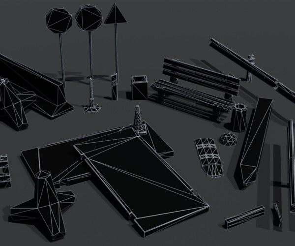 ArtStation - Road props for games, diffuse map, atlas, lp. | Game Assets