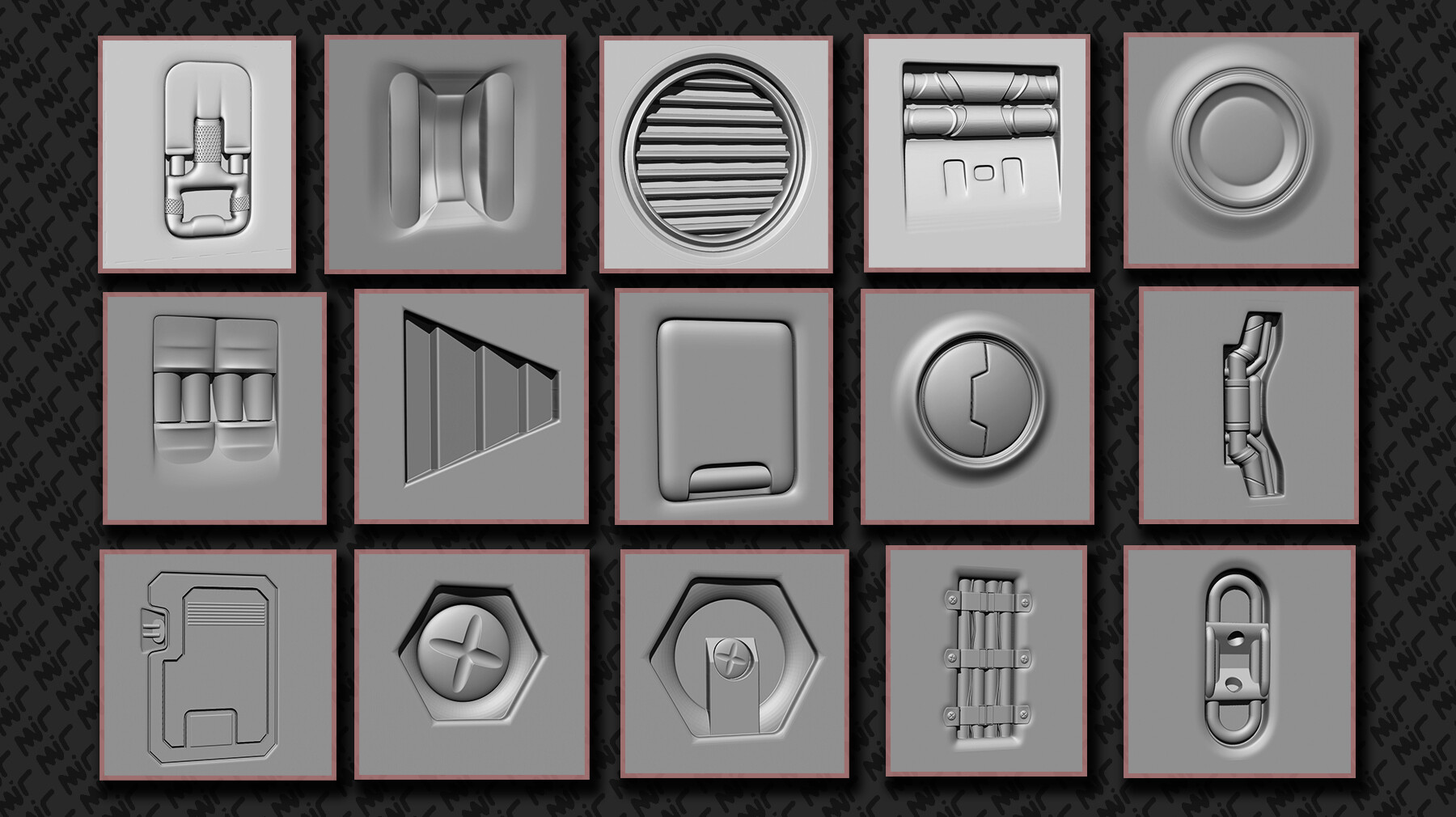 ArtStation - 60 hard surface height alpha map + normal map | Brushes