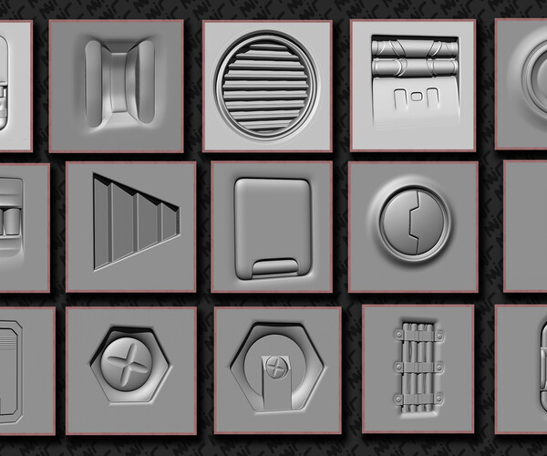 ArtStation - 60 hard surface height alpha map + normal map | Brushes