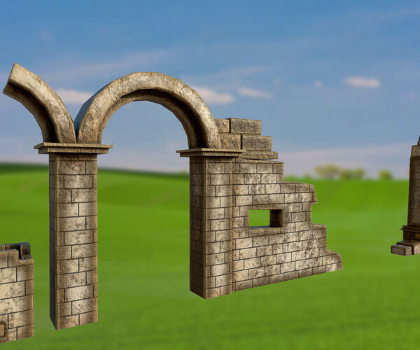 ArtStation - Wall stone arches destroyed PBR low-poly 3D model | Resources