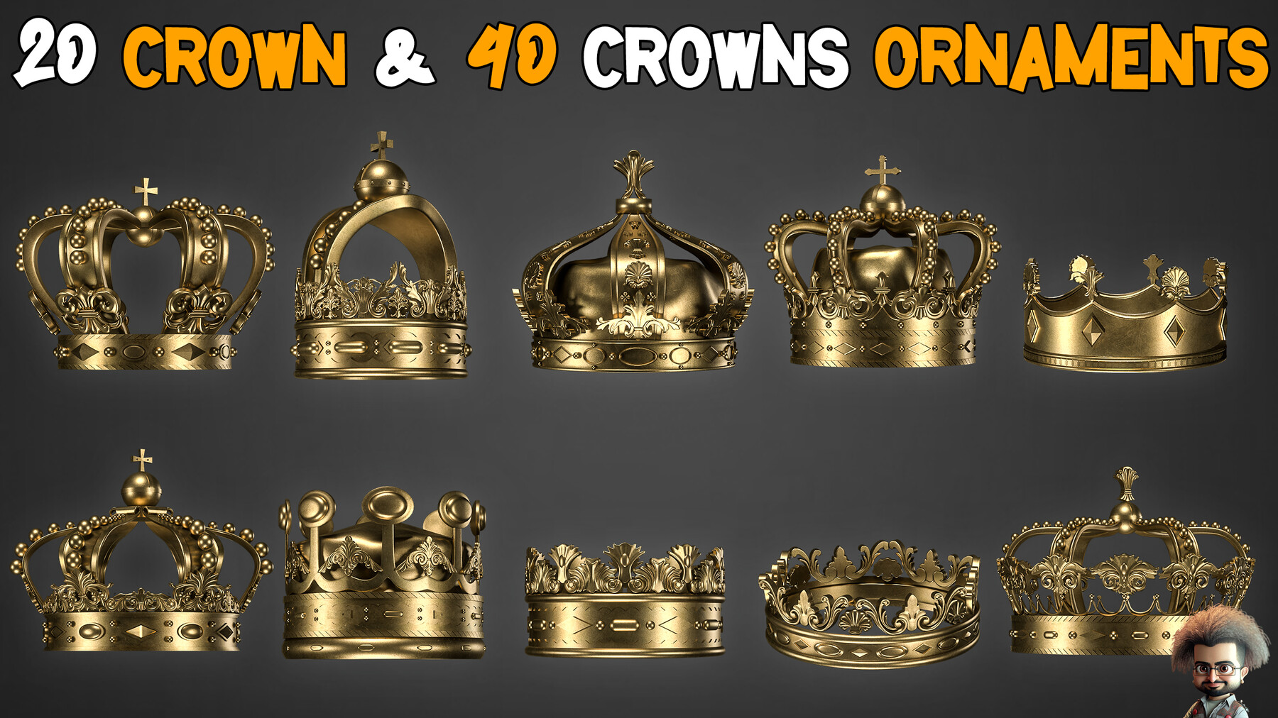 ArtStation - 20 Crown Low Poly + 40 Crowns Ornament Brush - VOL 3 | Brushes