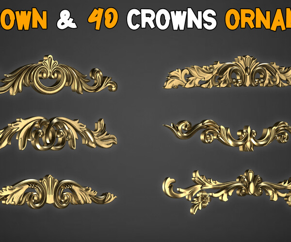 ArtStation - 20 Crown Low Poly + 40 Crowns Ornament Brush - VOL 3 | Brushes