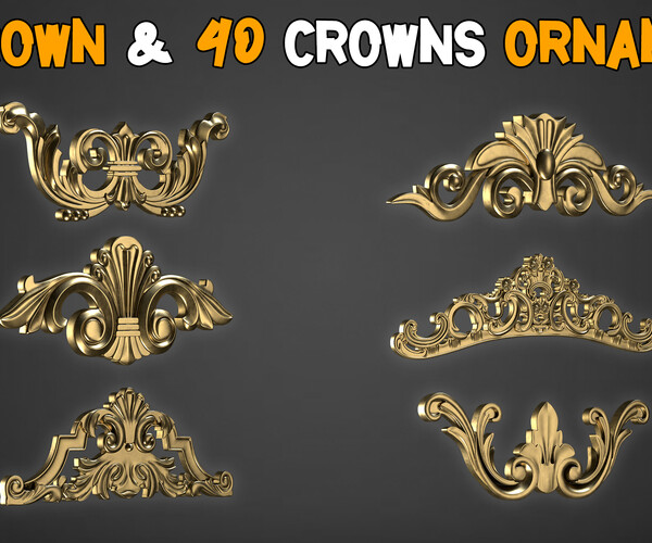 ArtStation - 20 Crown Low Poly + 40 Crowns Ornament Brush - VOL 3 | Brushes