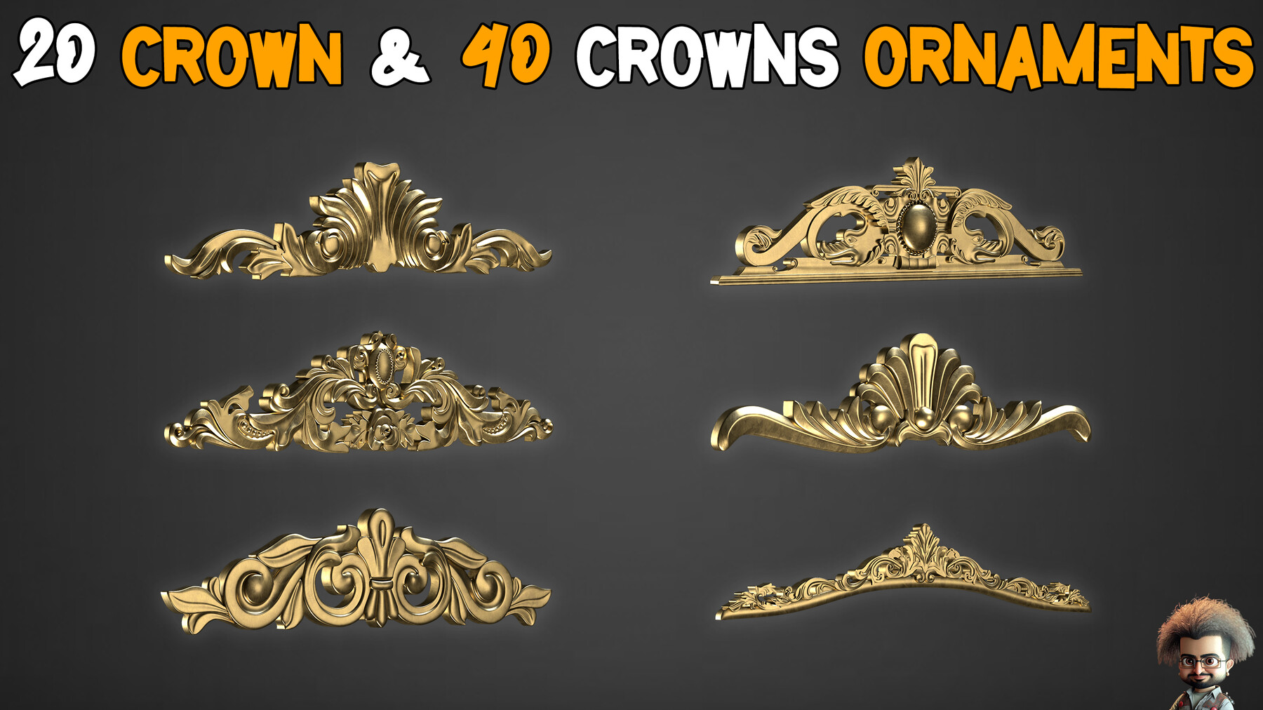 ArtStation - 20 Crown Low Poly + 40 Crowns Ornament Brush - VOL 3 | Brushes
