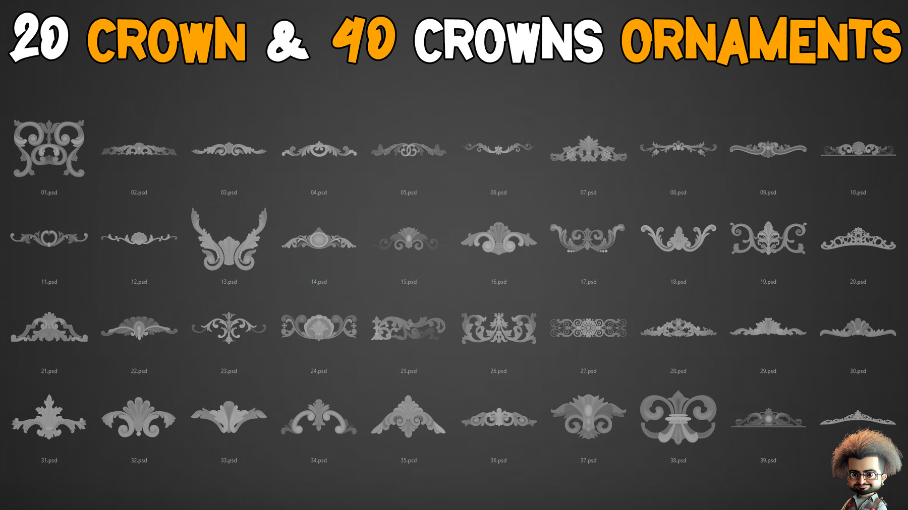 ArtStation - 20 Crown Low Poly + 40 Crowns Ornament Brush - VOL 3 | Brushes