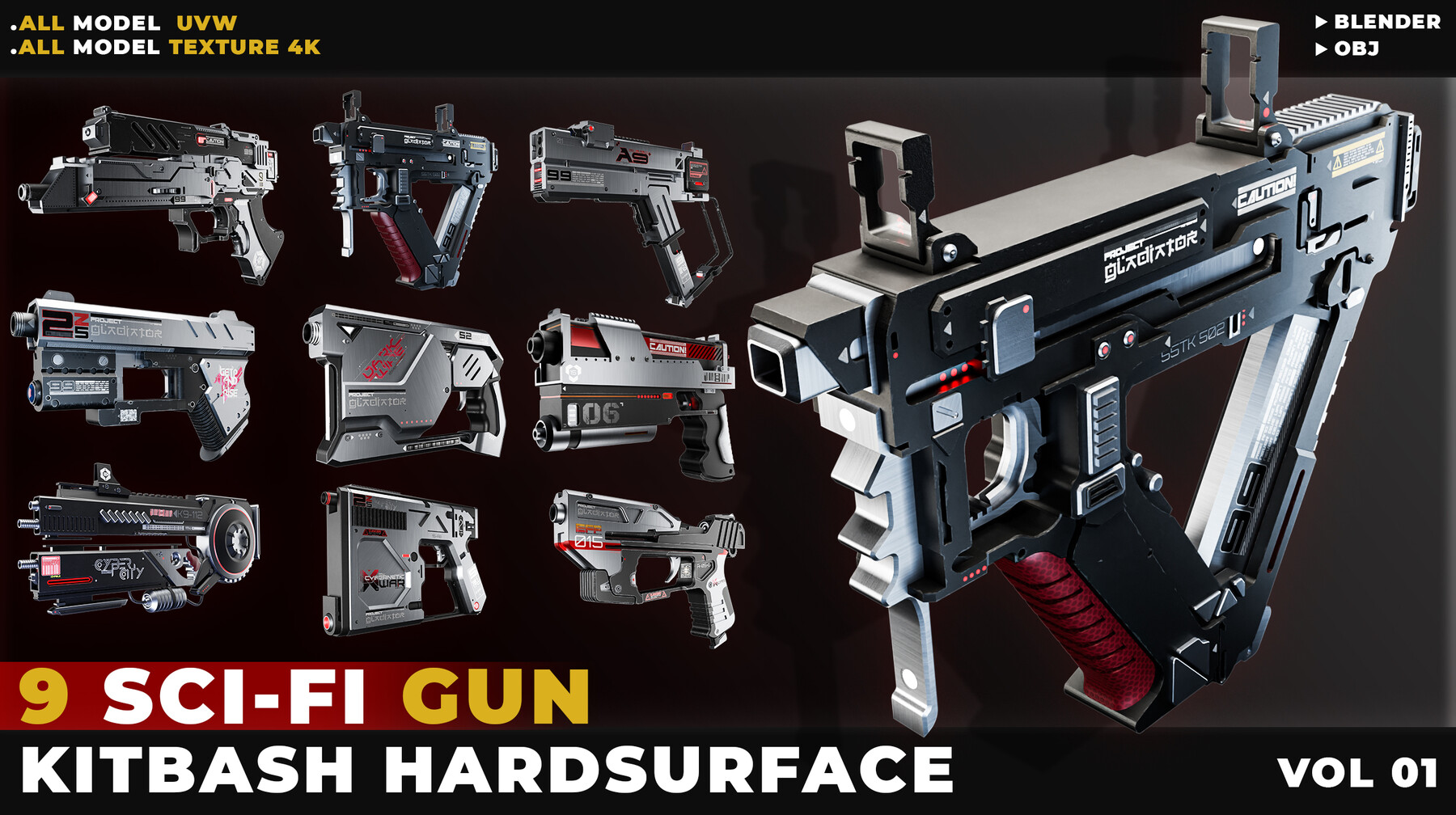 ArtStation - 9 SCI-FI GUN (WEAPON) HARDSURFACE VOL 01 | Resources