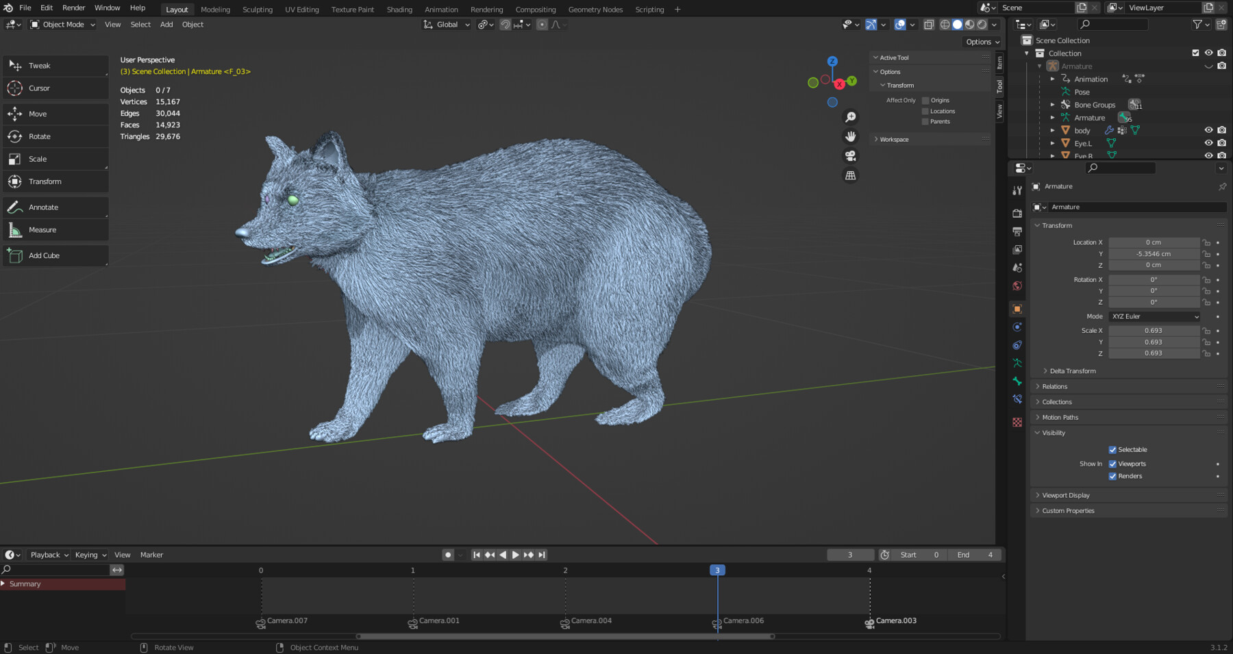 ArtStation - Fur Raccoon Rigged & Animation in Blender | Game Assets