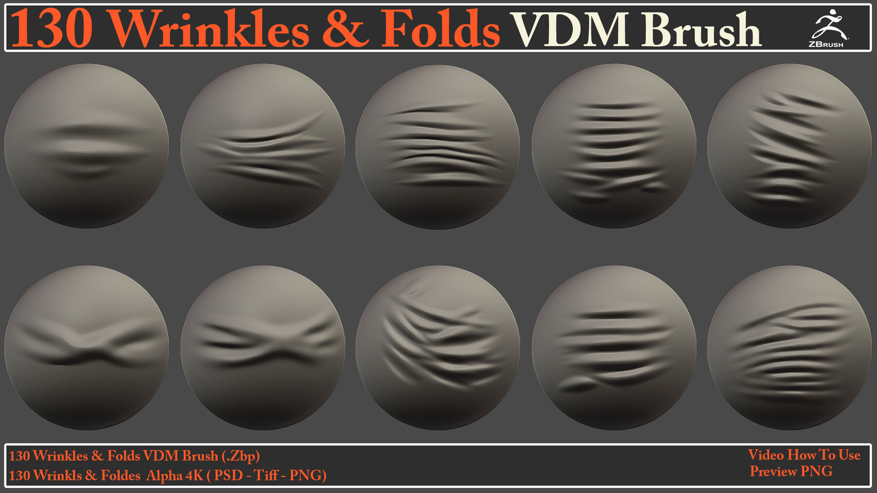 ArtStation - 130 Wrinkles & Folds VDM Brush + Video How To Use | Brushes