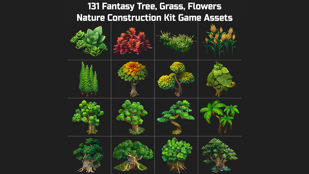 ArtStation - 131 Fantasy Tree, Grass, Flowers, Nature Game Asset | Game ...