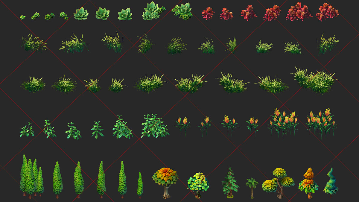 ArtStation - 131 Fantasy Tree, Grass, Flowers, Nature Game Asset | Game ...