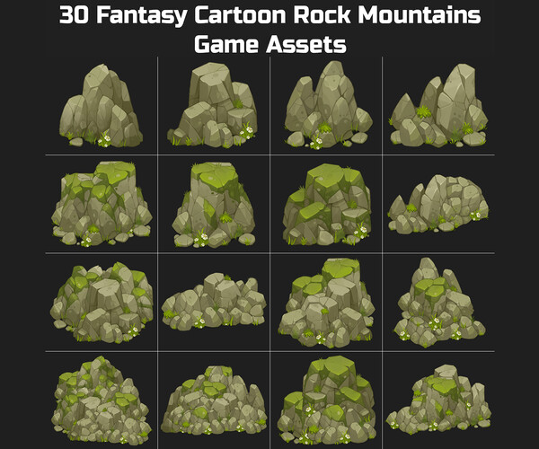 ArtStation - 30 Fantasy Cartoon Rock, Stone, Cliff, Mountain, Terrain ...