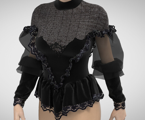 ArtStation - Beautiful designer blouse with black lace. | Resources