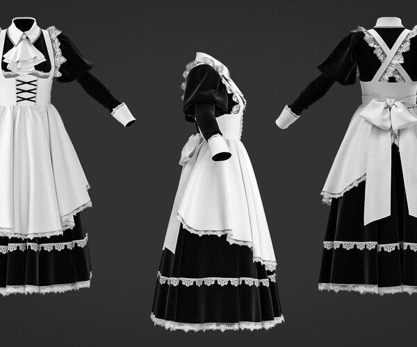 ArtStation - Female housemaid outfit / Marvelous Designer/Clo3D project ...