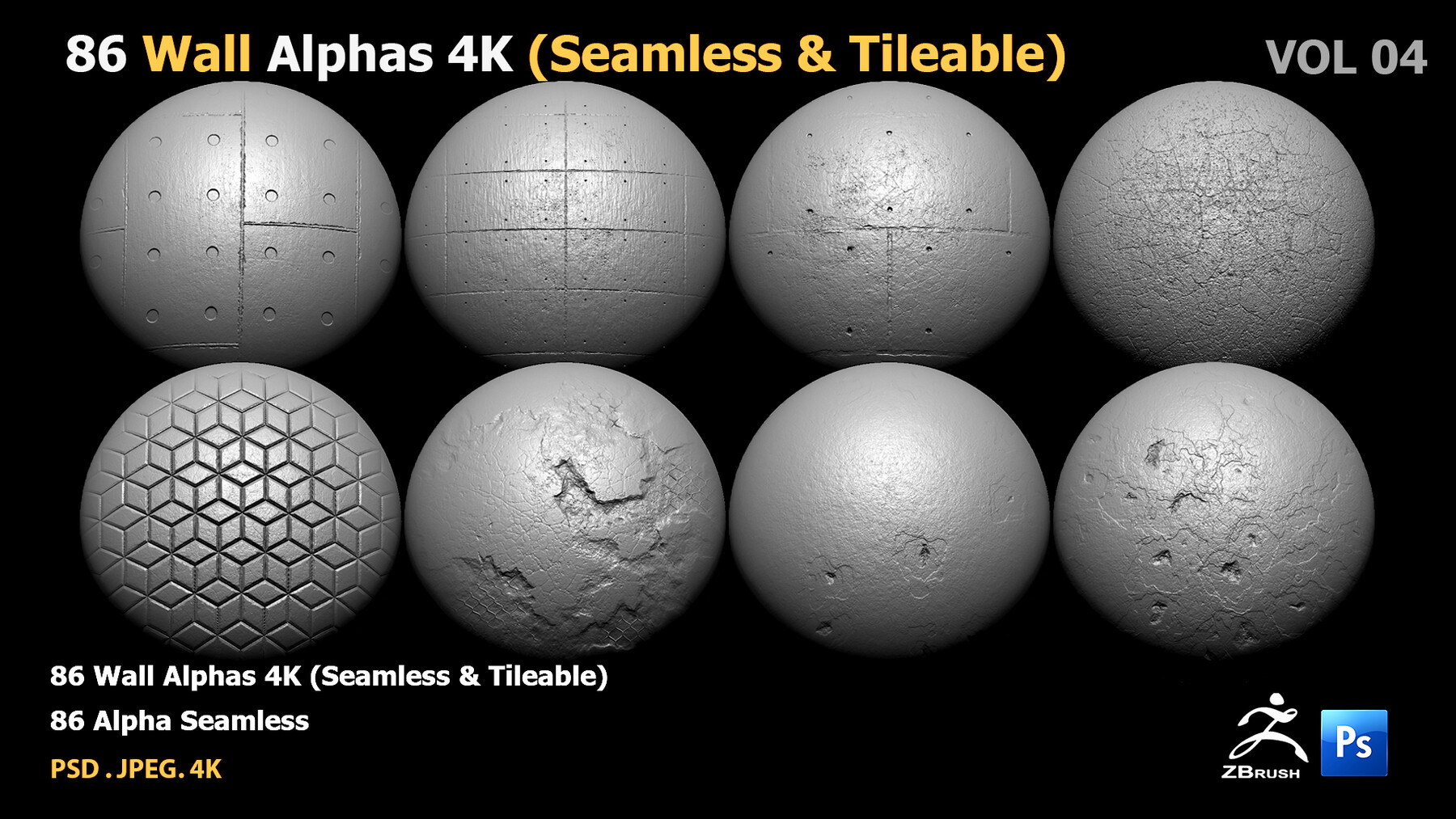 ArtStation - 86 Wall Alphas 4K (Seamless & Tileable) | Brushes