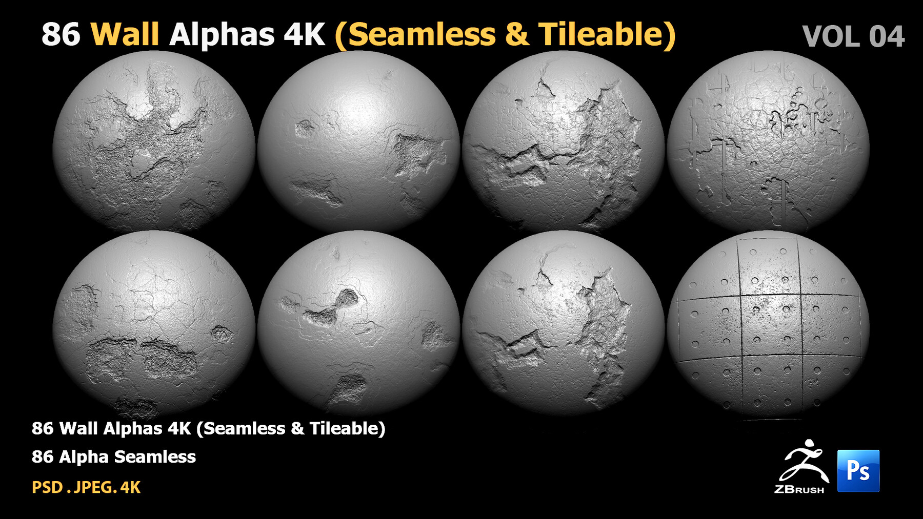 ArtStation - 86 Wall Alphas 4K (Seamless & Tileable) | Brushes