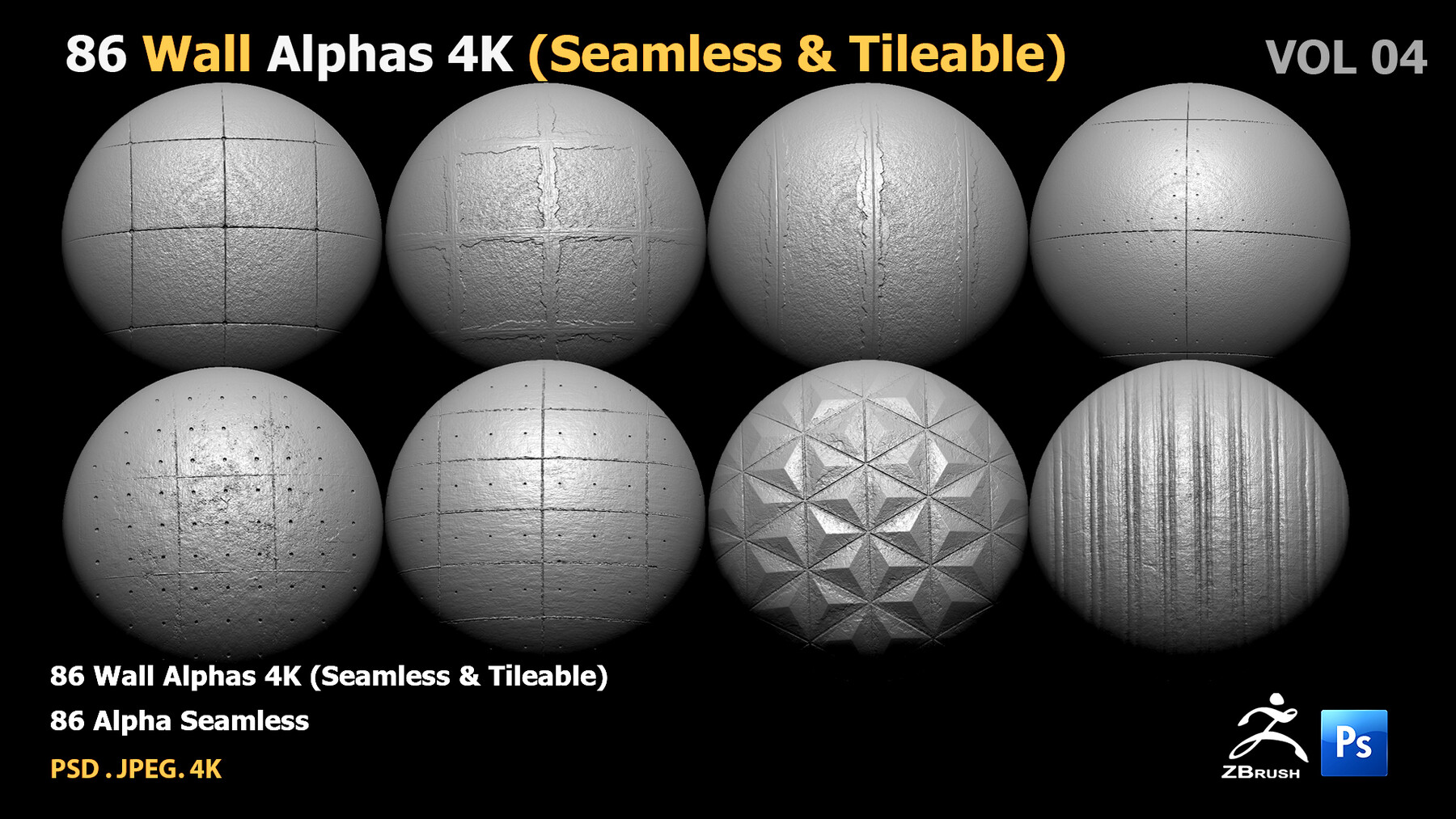 ArtStation - 86 Wall Alphas 4K (Seamless & Tileable) | Brushes