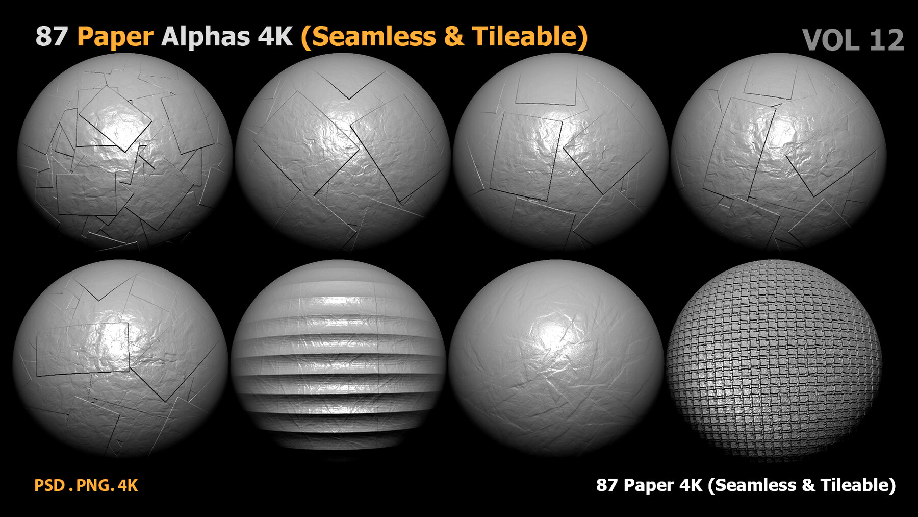 ArtStation - 87 Paper Alphas (Seamless & Tileable) VOL 12 | Brushes