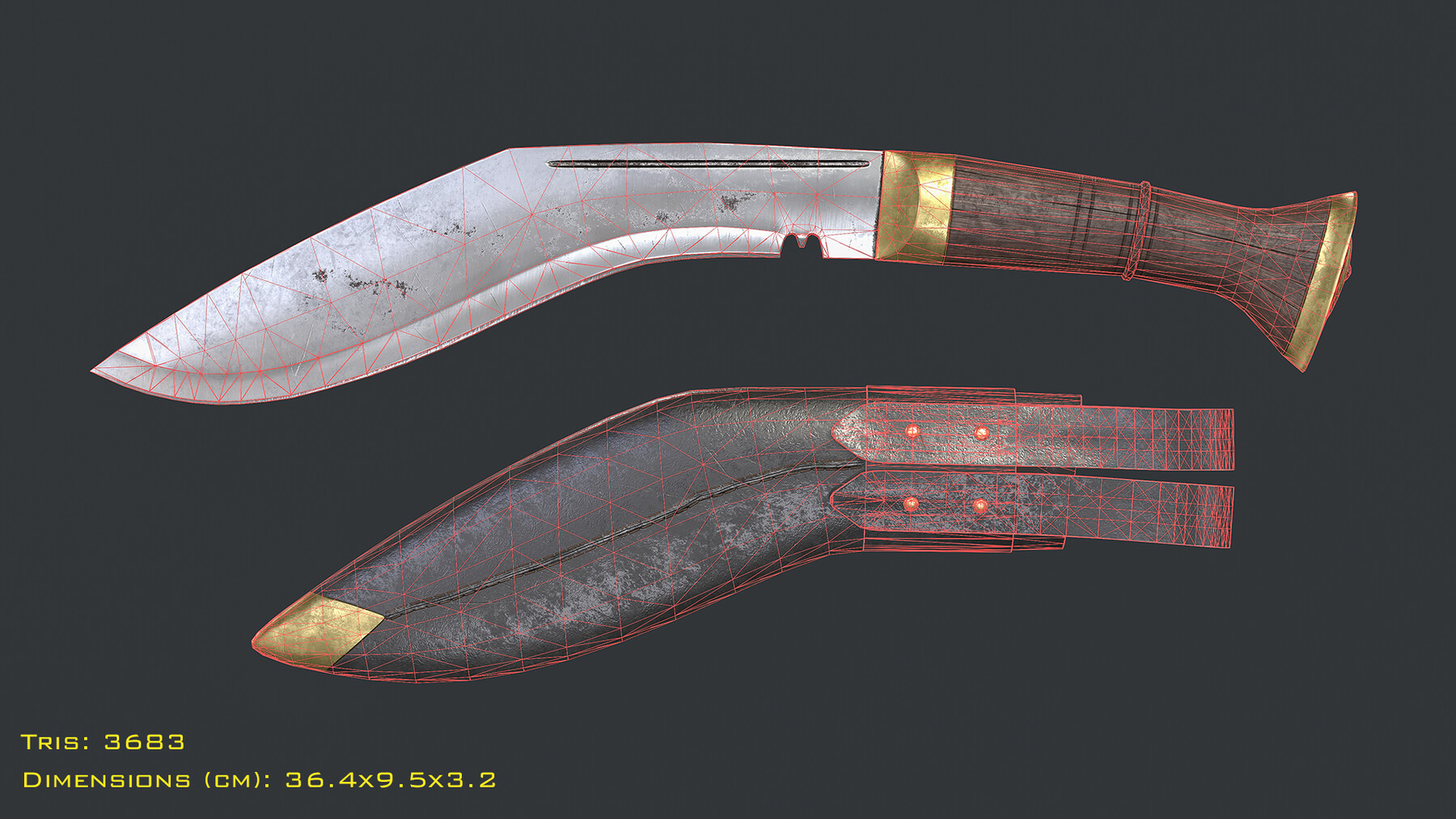 ArtStation - Classic Kukri knife with a leather scabbard. | Resources