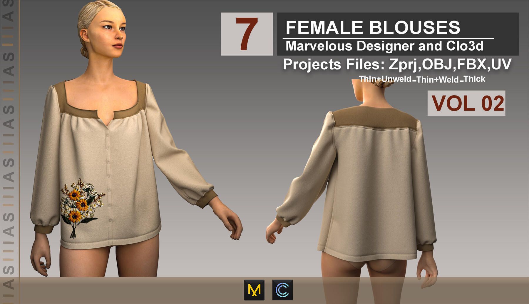 ArtStation - FEMALE BLOUSES VOL 2 (CLO3D AND MARVELOUS DESIGNER) ZPRJ ...