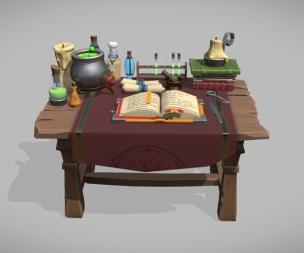 ArtStation - Stylized Alchemy Table Low Poly Game Ready PBR model ...