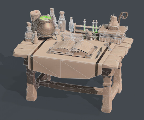ArtStation - Stylized Alchemy Table Low Poly Game Ready PBR model ...