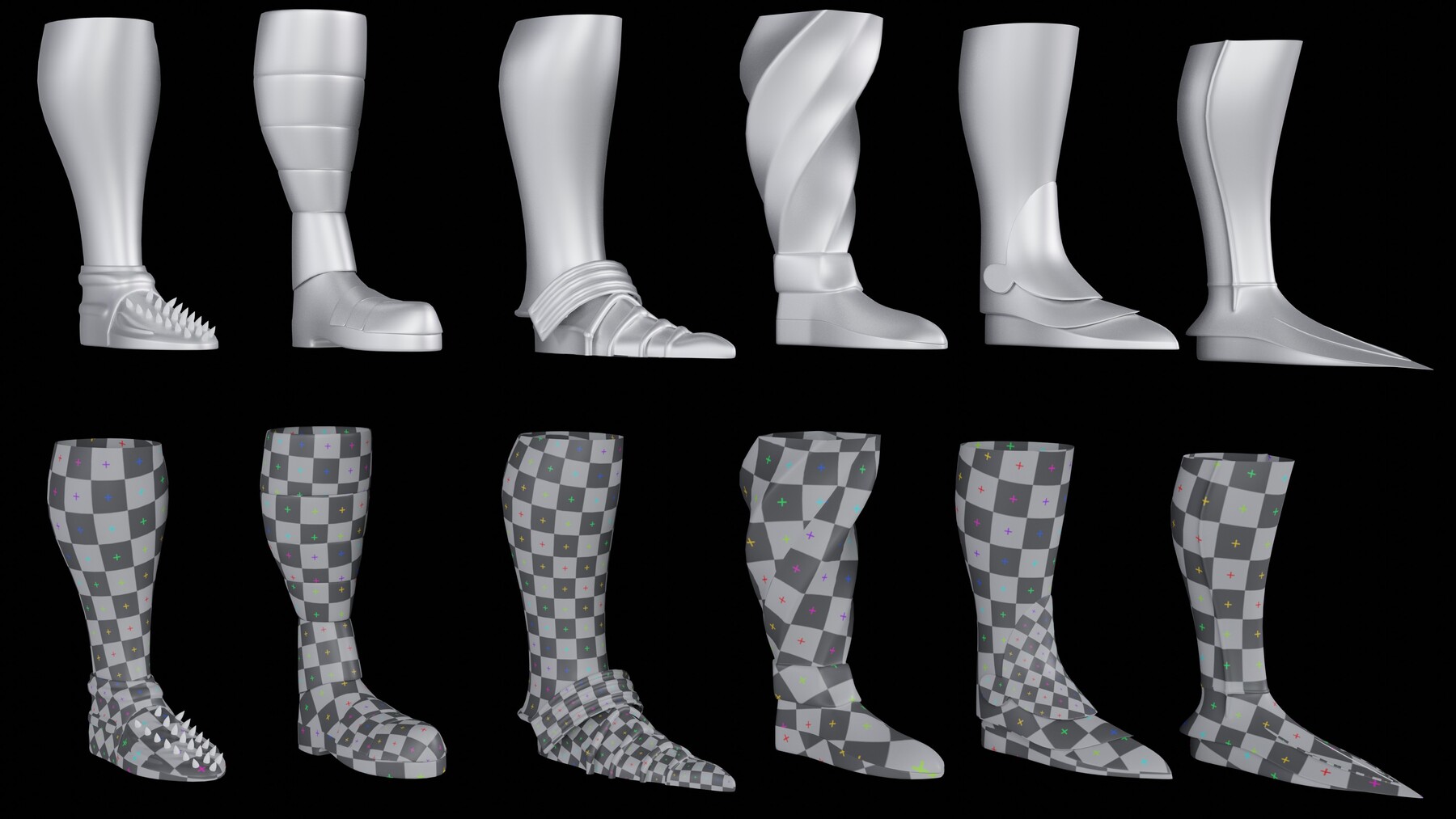 ArtStation - 25 BOOT ARMOR BASEMESH+UV -VOL1 | Game Assets