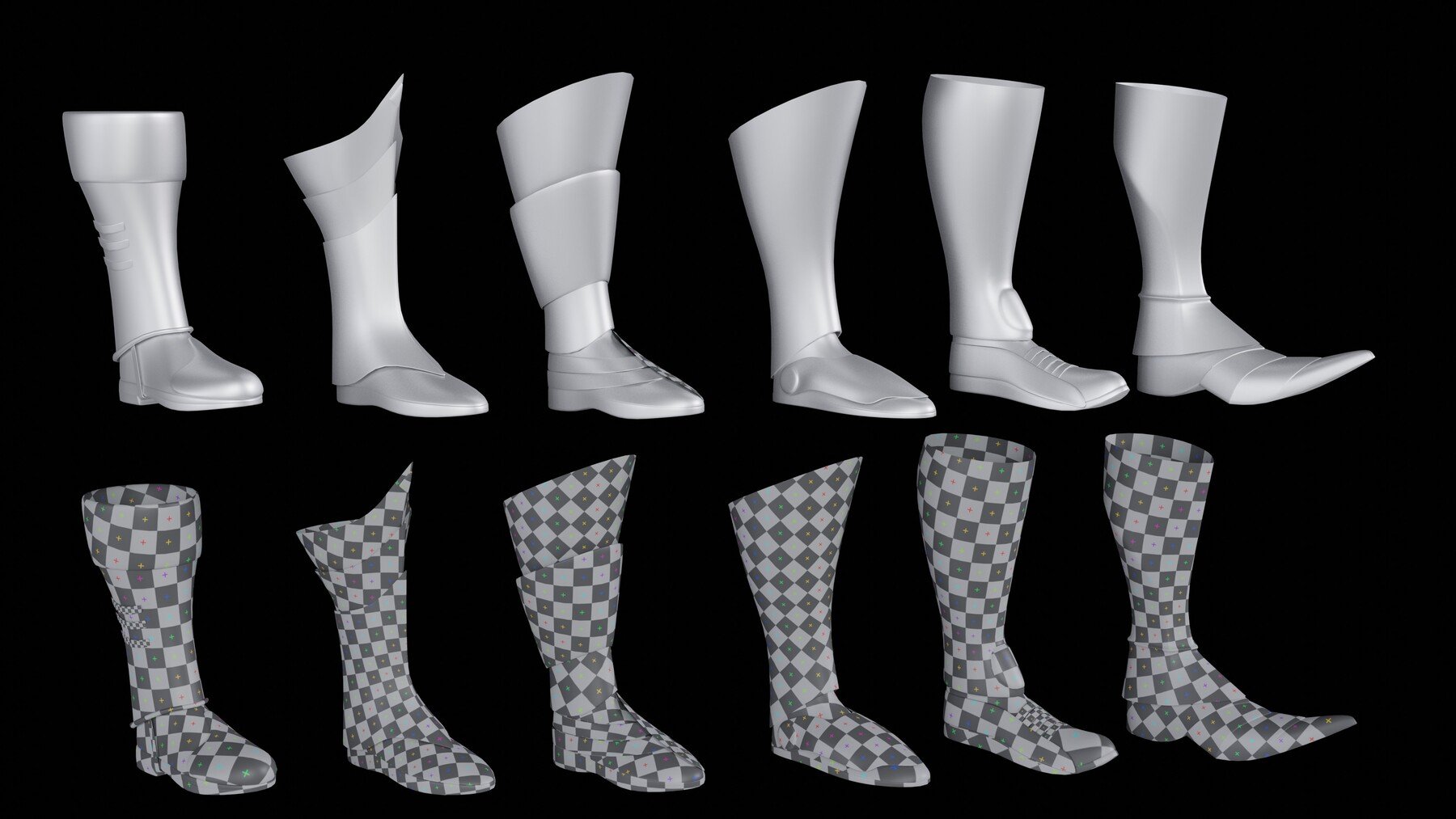 ArtStation - 25 BOOT ARMOR BASEMESH+UV -VOL1 | Game Assets