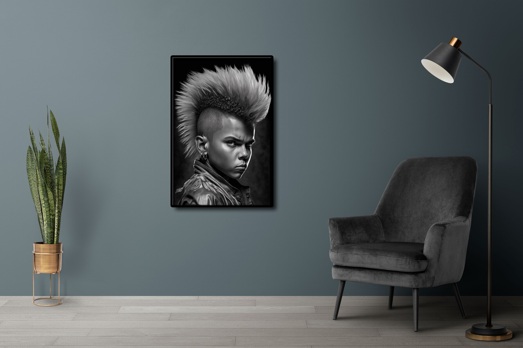 ArtStation - Cool mohawk boy portrait with leather jacket black/white realism | Digital Download ...