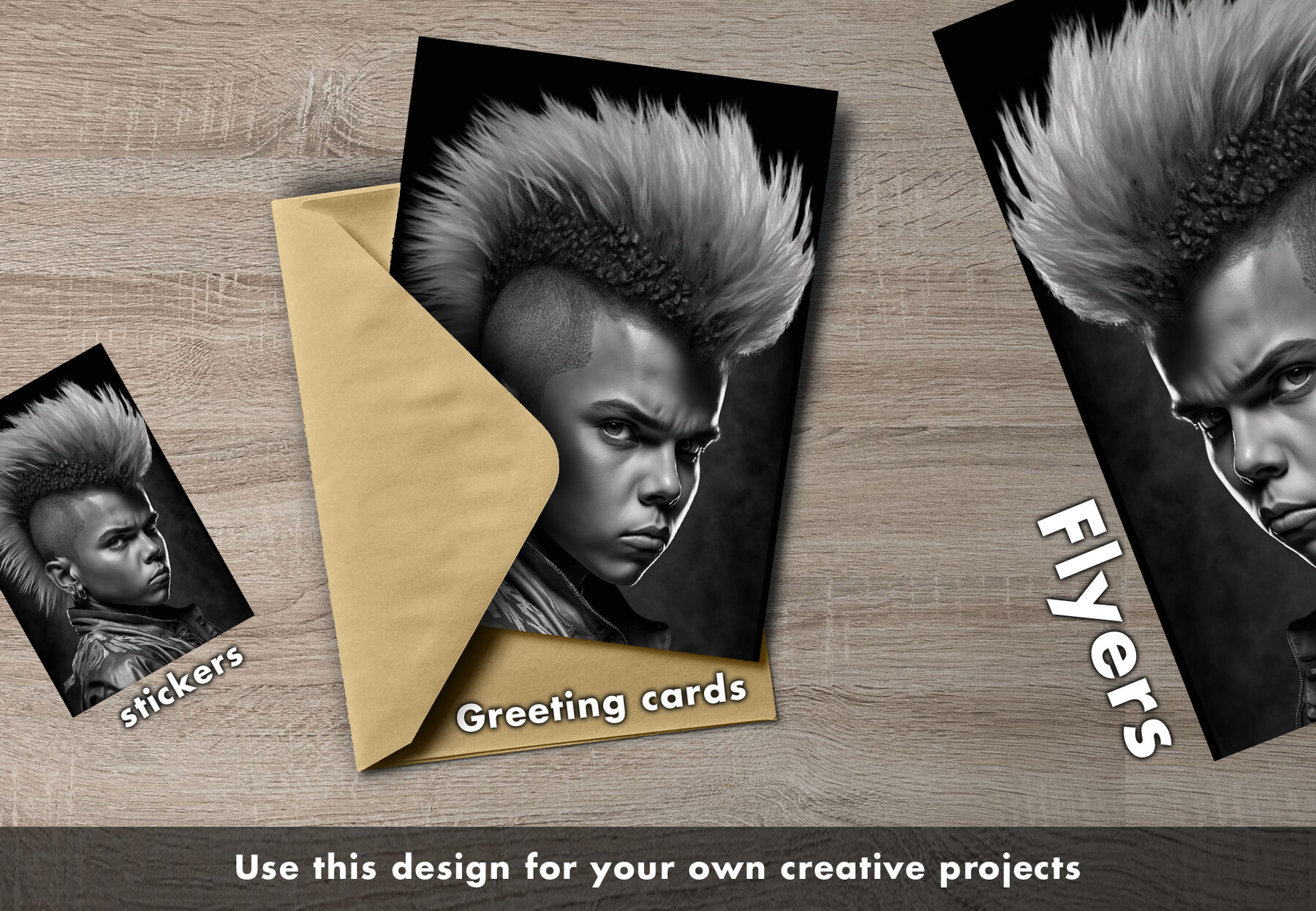 ArtStation - Cool mohawk boy portrait with leather jacket black/white realism | Digital Download ...