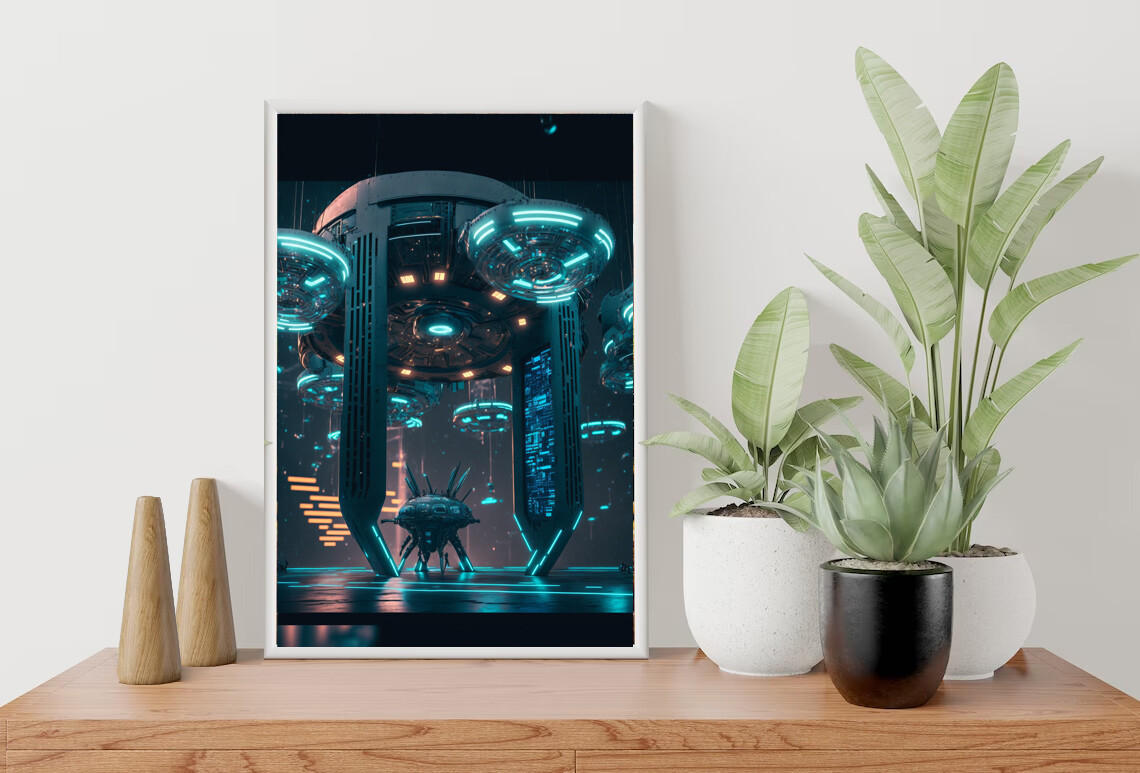 ArtStation - LED space charging station blue neon poster design ...